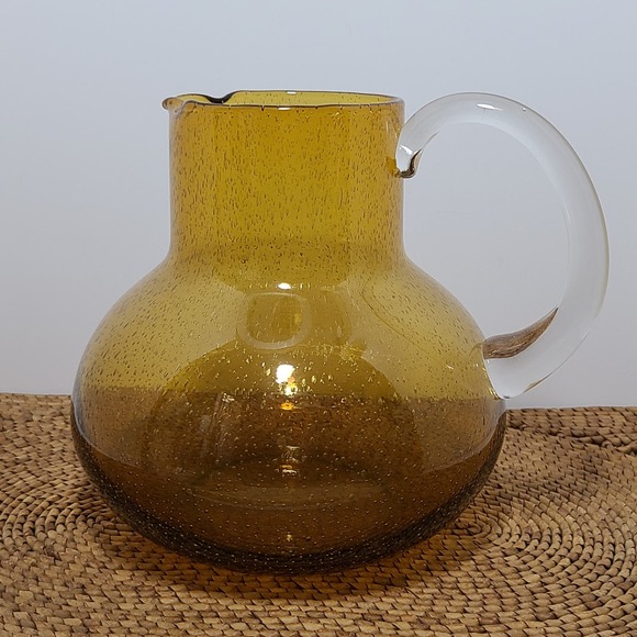 Vintage | Accents | Vintage Mcm 97s Amber Bubble Art Glass Pitcher ...